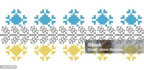 우크라이나어 벡터 파란색과 노란색 색상의 매끄러운 장식 테두리 패턴입니다 픽셀 아트 자수 Vyshyvanka 십자수 Vyshyvanka에 대한 스톡 벡터 아트 및 기타