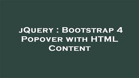 Jquery Bootstrap 4 Popover With Html Content Youtube