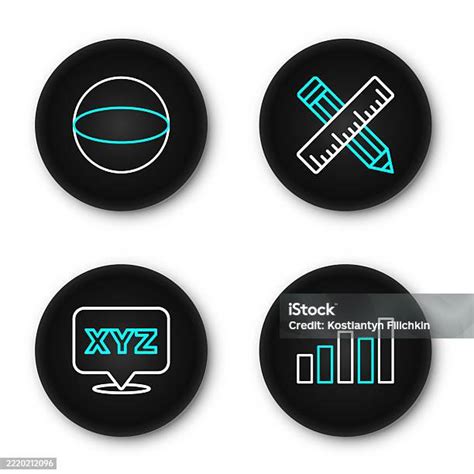 Set Line Graph Schedule Chart Diagram Xyz Coordinate System Crossed Ruler And Pencil And