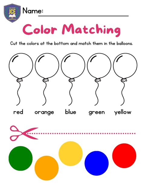Colorful Simple Color Matching Practice Worksheet Pdf