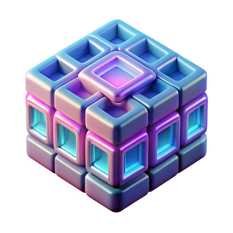 Abstract 3d Cube Structure Interlocking Blocks With Neon Lighting