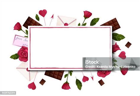 성 발렌타인 데이 배너 엽서 광고 장미 초콜릿 수채화가 있는 흰색 배경에 대한 템플릿 벡터 일러스트 레이 션 공란에 대한 스톡 벡터 아트 및 기타 이미지 Istock