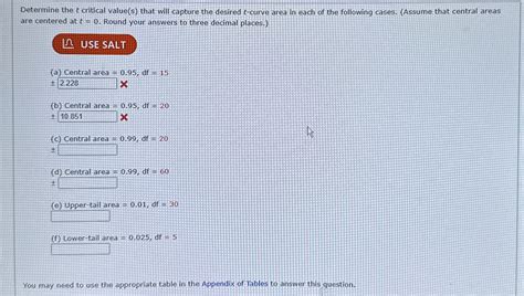 Solved Determine The T Critical Value S That Will Capture Chegg