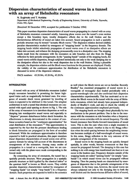Pdf Dispersion Characteristics Of Sound Waves In A Tunnel With An Array Of Helmholtz Resonators