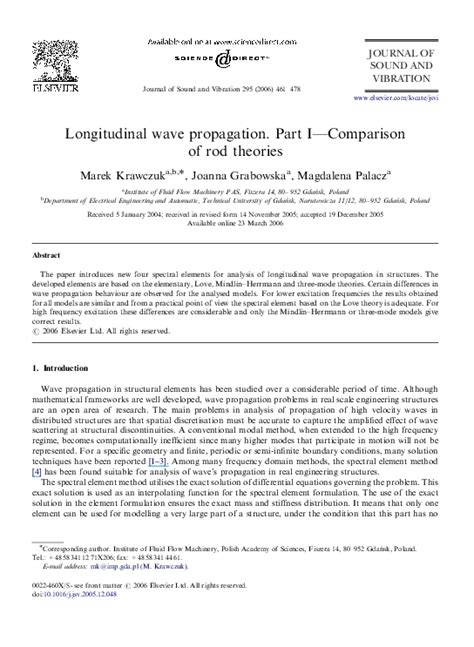 Pdf Longitudinal Wave Propagation Part I—comparison Of Rod Theories