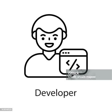 개발자 벡터 개요 아이콘 디자인 일러스트 레이 션을 흰색 배경에 배치하십시오 Eps 10 파일 개발에 대한 스톡 벡터 아트 및 기타 이미지 Istock