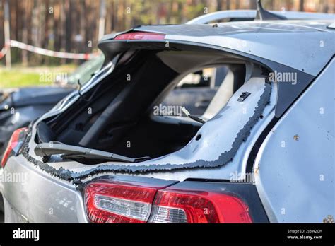 A Car After An Accident With A Broken Rear Window Broken Window In A Vehicle The Wreckage Of