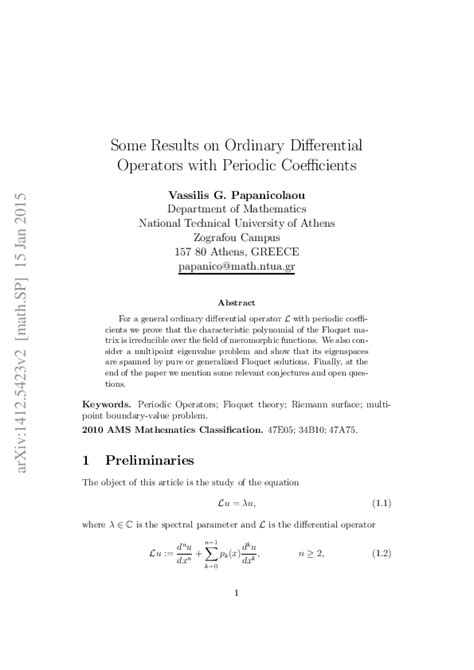Pdf Some Results On Ordinary Differential Operators With Periodic Coefficients