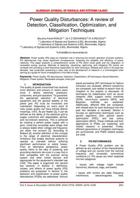 Pdf Power Quality Disturbances A Review Of Detection Classification Optimization And