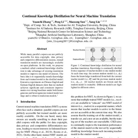 Continual Knowledge Distillation For Neural Machine Translation Acl Anthology