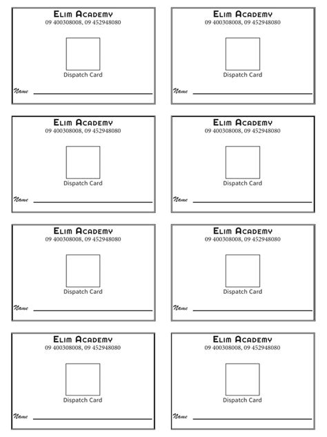 Elim Academy Dispatch Card Template Pdf Business Technology