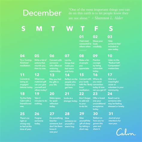 December 2022 Calm Calendar — Calm Weblog The Daily Inserts