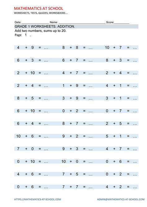 GRADE WORKSHEETS Addition Add Two Single Digit Numbers Sums Up To Worksheets With