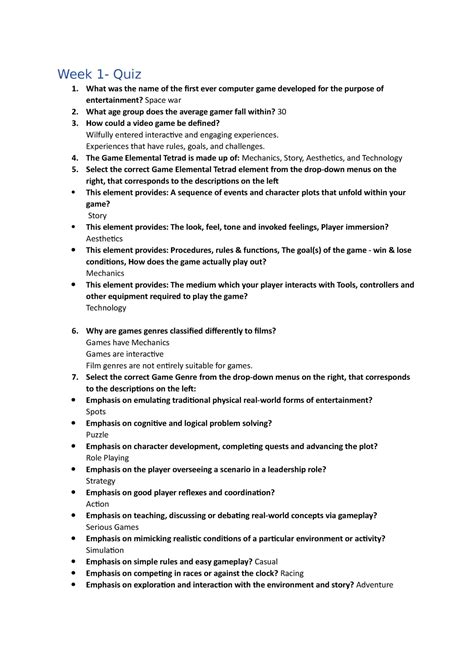 Game Development Lecture Notes Week Quiz 1 What Was The Name Of The