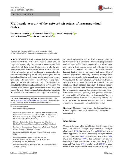 Pdf Multi Scale Account Of The Network Structure Of Macaque Visual Cortex