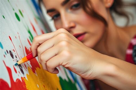 Artistic Expression A Young Woman Creating A Colorful Masterpiece On