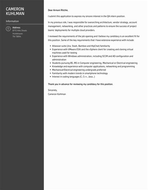 QA Intern Cover Letter Velvet Jobs QA Intern Cover Letter Velvet Jobs