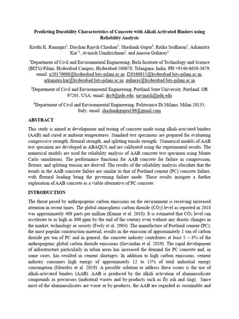 10 Predicting Durability Characteristics Of Concrete With Alkali Activated Binders Using
