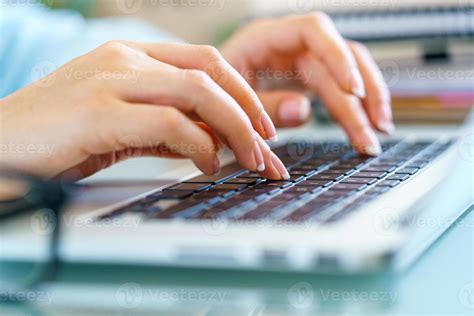 Closeup Female Hands On Laptop Keyboard Stock Photo At Vecteezy