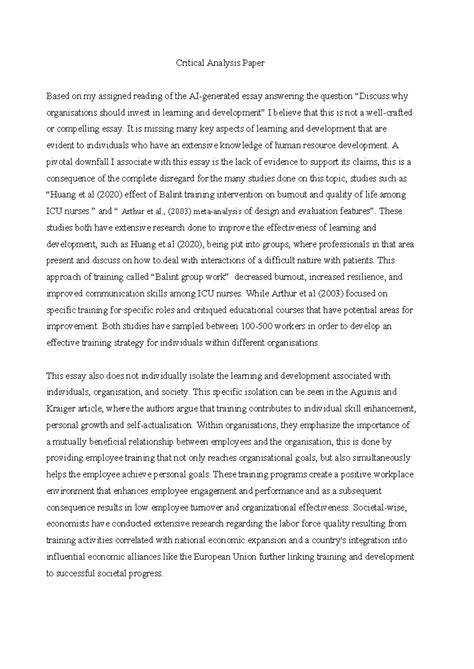 Critical Analysis Paper Critical Analysis Paper Based On My Assigned
