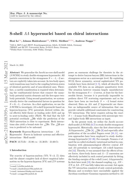 Pdf S Shell Lambdalambda Hypernuclei Based On Chiral Interactions
