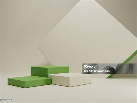 3d 렌더링 녹색 흰색 최소 직사각형 받침대 또는 연단은 정사각형 패널이 있는 제품 쇼케이스 디스플레이를 위한 것입니다 3d 모형 그림 3차원 형태에 대한 스톡 사진 및