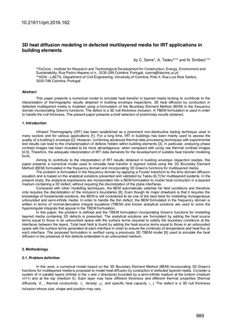 Pdf 3d Heat Diffusion Modeling In Defected Multilayered Media For Irt Applications In Building