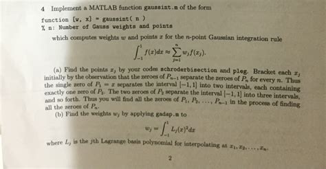 Implement A Matlab Function Gaussint M Of The Form