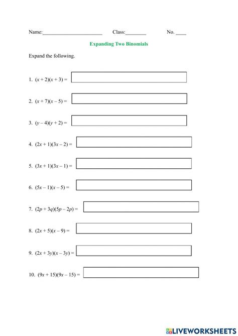 Expanding Two Binomials Worksheet Live Worksheets Worksheets Library
