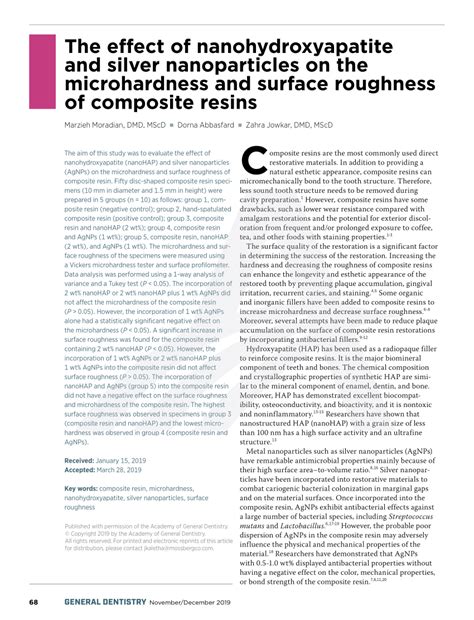 Pdf The Effect Of Nanohydroxyapatite And Silver Nanoparticles On The Microhardness And Surface
