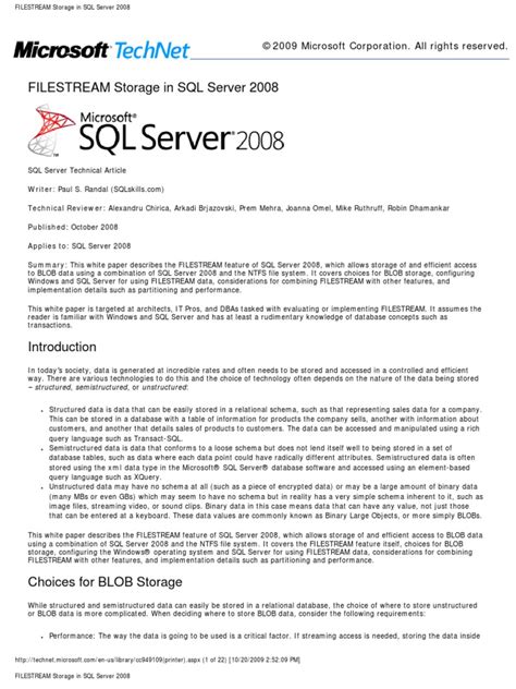 Filestream Storage In Sql Server 2008 Pdf Microsoft Sql Server File System