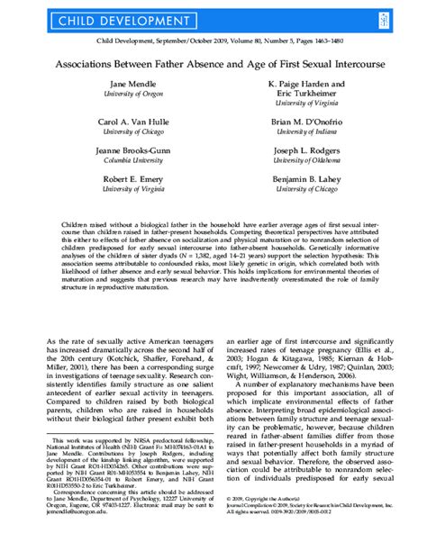 Pdf Associations Between Father Absence And Age Of First Sexual Intercourse