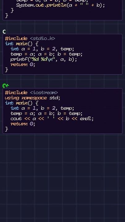 Swap Two Variables In 7 Languages Programming Comparison Shorts Youtube