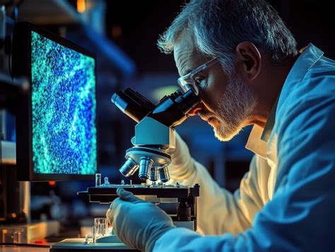 Microbiologist Studying Bacteria Under A Highpowered Microscope
