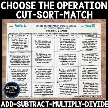 Choose The Operation Sort Word Problems Add Subtract Multiply Divide