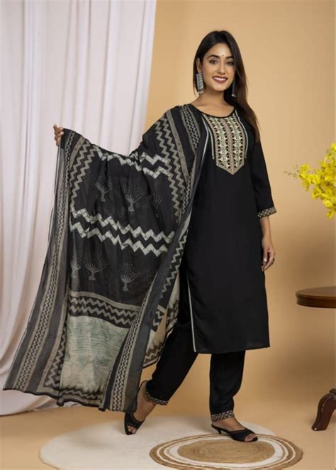 Straight Ladies Black Cotton Suit Set Rs 850 Sai Kripa Overseas Id