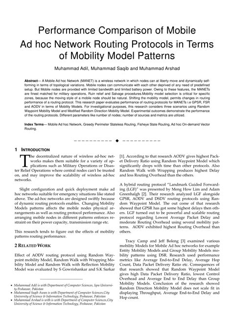 PDF Performance Comparison Of Mobile Ad Hoc Network Routing Protocols