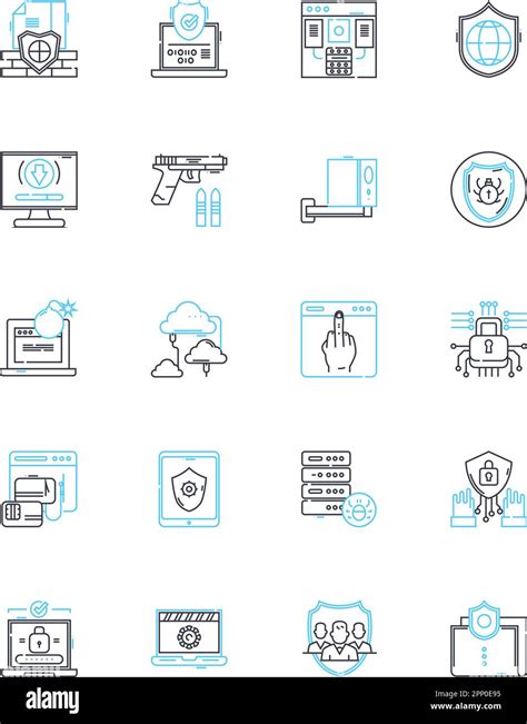 Cyber Safety Linear Icons Set Firewall Encryption Malware Phishing
