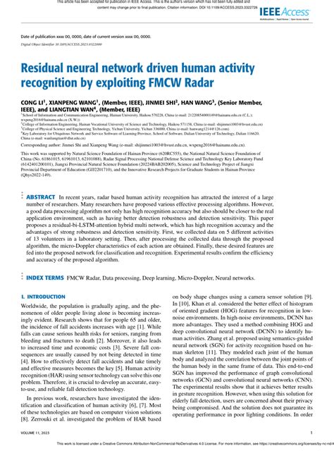 Pdf Residual Neural Network Driven Human Activity Recognition By Exploiting Fmcw Radar