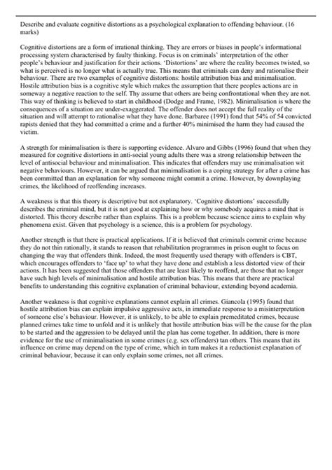 Cognitive Distortions As A Psychological Explanation To Offending Behaviour Forensics