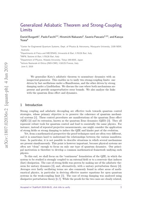 pdf generalized adiabatic theorem and strong coupling limits