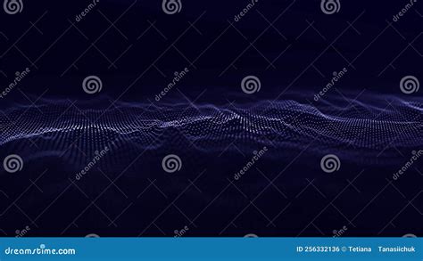 Wave Of Particles Futuristic Dots Pattern On Dark Background Big Data Digital Code Technology