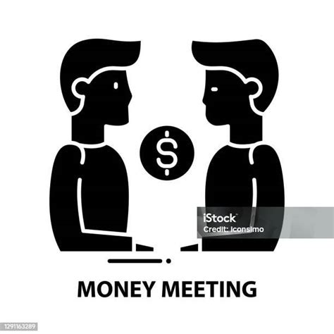 머니 미팅 아이콘 편집 가능한 스트로크가 있는 블랙 벡터 사인 컨셉 일러스트 개념에 대한 스톡 벡터 아트 및 기타 이미지