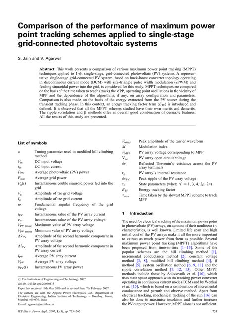 PDF Comparison Of The Performance Of Maximum Power Point Tracking Schemes Applied To Single