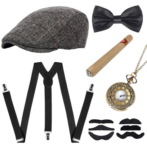 1920s 망 그레이트 개츠비 액세서리 세트 포효 20 30s 레트로 갱스터 의상 극적인 공연을 위한 타이 모자 마피아