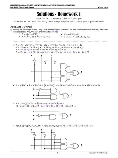 Solutions Homework 1 Pdf Boolean Algebra Teaching Mathematics