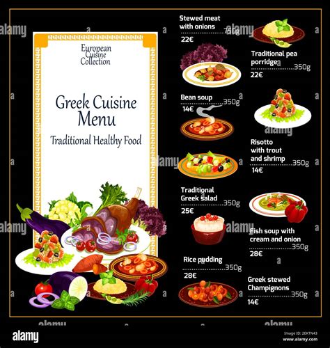 Greek Cuisine Restaurant Menu Traditional Greece Mediterranean Food