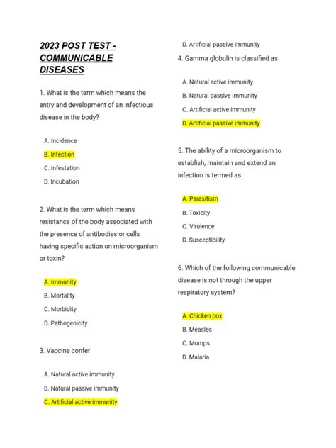 2023 cbq communicable diseases pdf infection tuberculosis