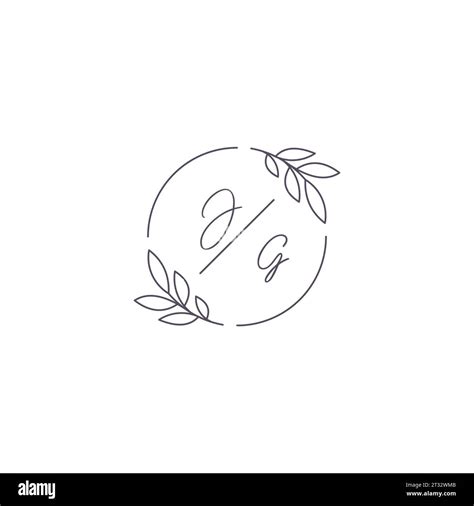Initials Jg Monogram Wedding Logo With Simple Leaf Outline And Circle