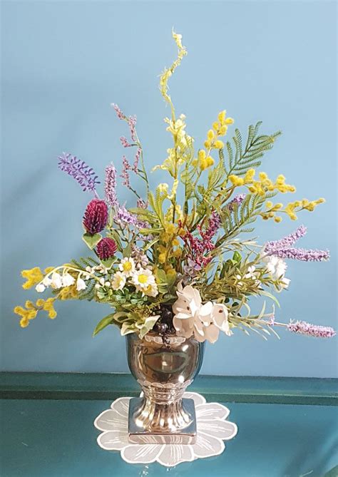 라벤더 미모사 조화 실버화병 프리저브드플라워 인테리어소품 세컨웨어 헬로마켓